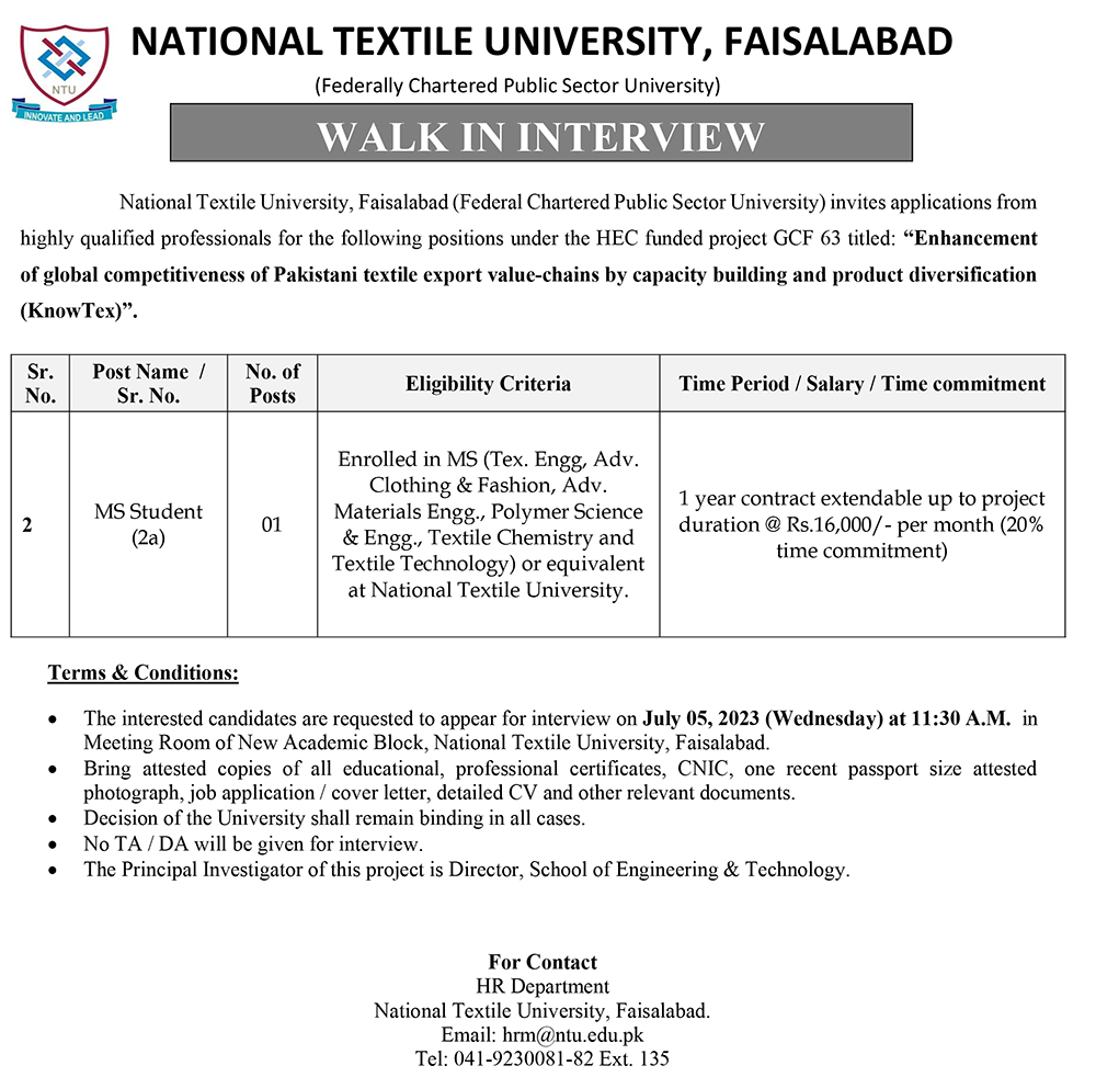 WALK IN INTERVIEW | NTU