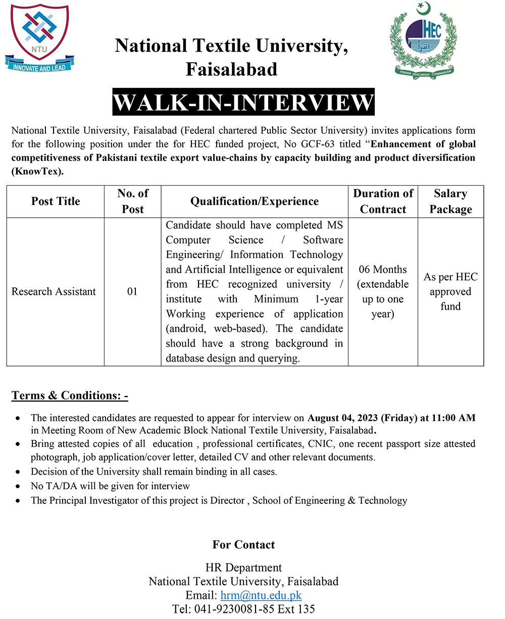 WALK IN INTERVIEW (Research Assistant) | NTU