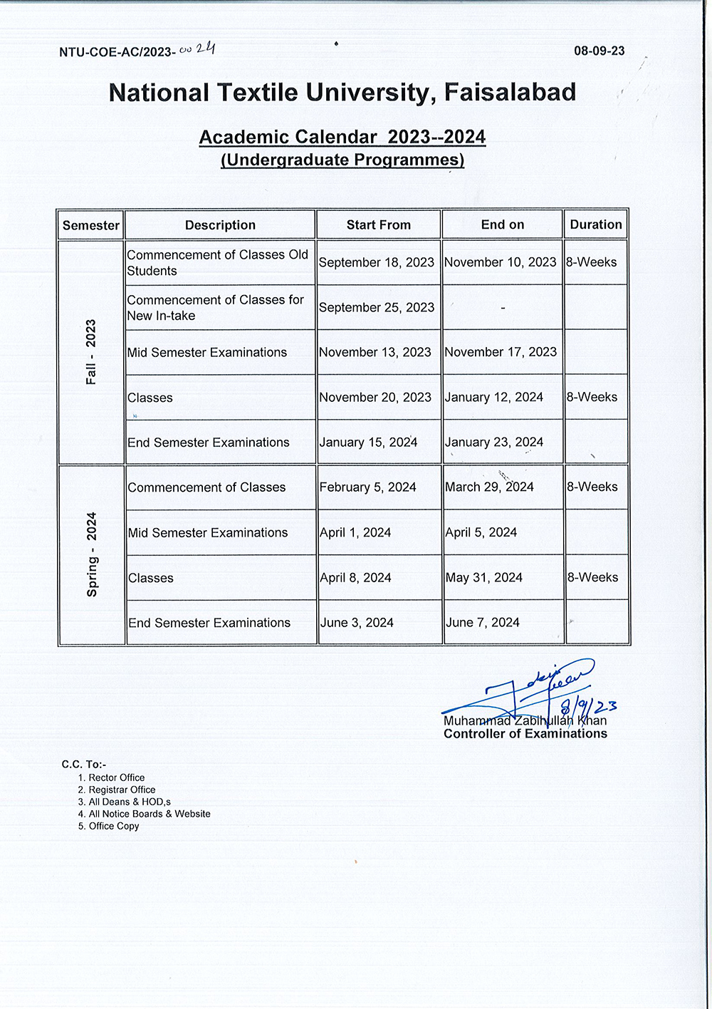 Academic Calendar Undergraduate Programs (2023-2024) | NTU