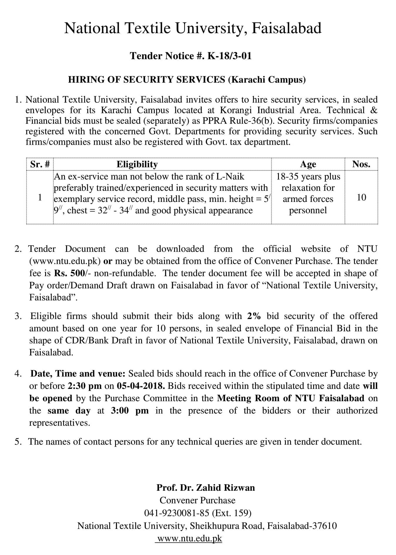 Tender advertisement # K-18-03-01 (NTU-Security Guard) | NTU